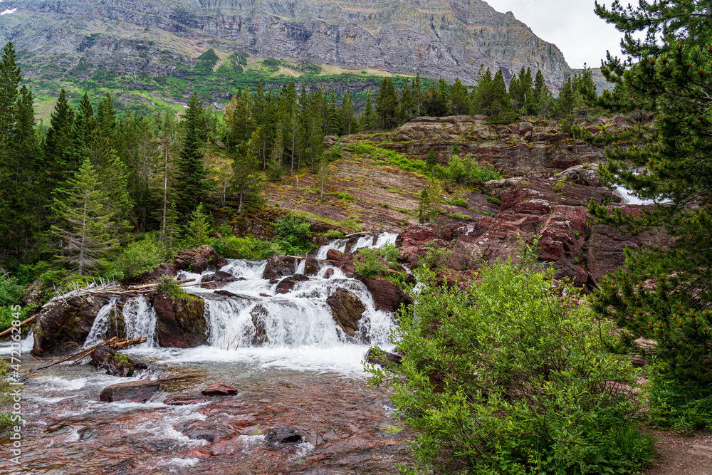 View of Red Rock Falls at Swiftcurrent and Many Glacier on the ...