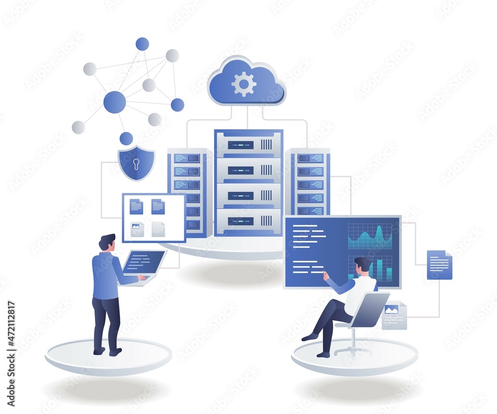 Analyst data cloud server in isometric illustration Stock Vector | Adobe Stock