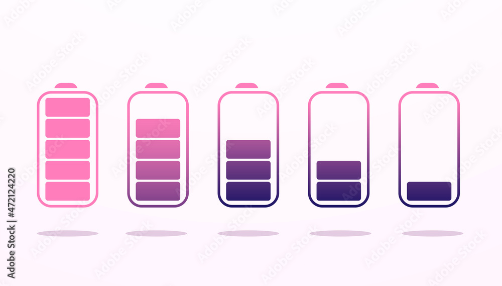 Discharged to fully charged battery concept. Vector illustration in ...