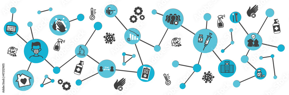 Coronavirus covid-19, guidelines banner with blue connected icons and ...