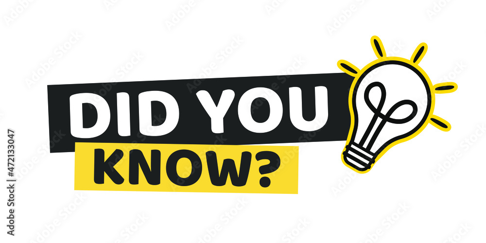 Did You Know label design with light bulb and rays. Logo design. Vector ...