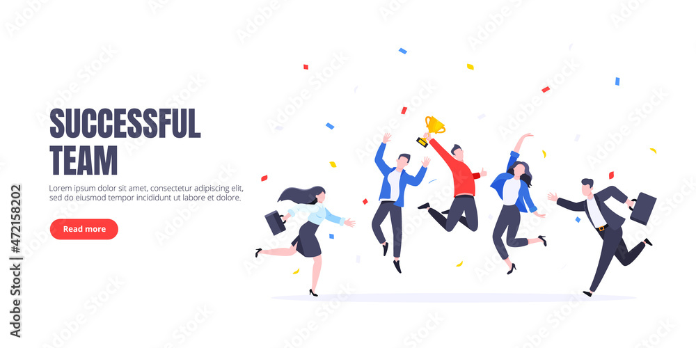 Happy business team employee winners award ceremony flat style design ...