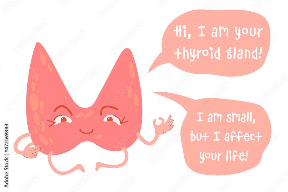 Healthy thyroid gland, friendly cute cartoon character. Endocrine ...