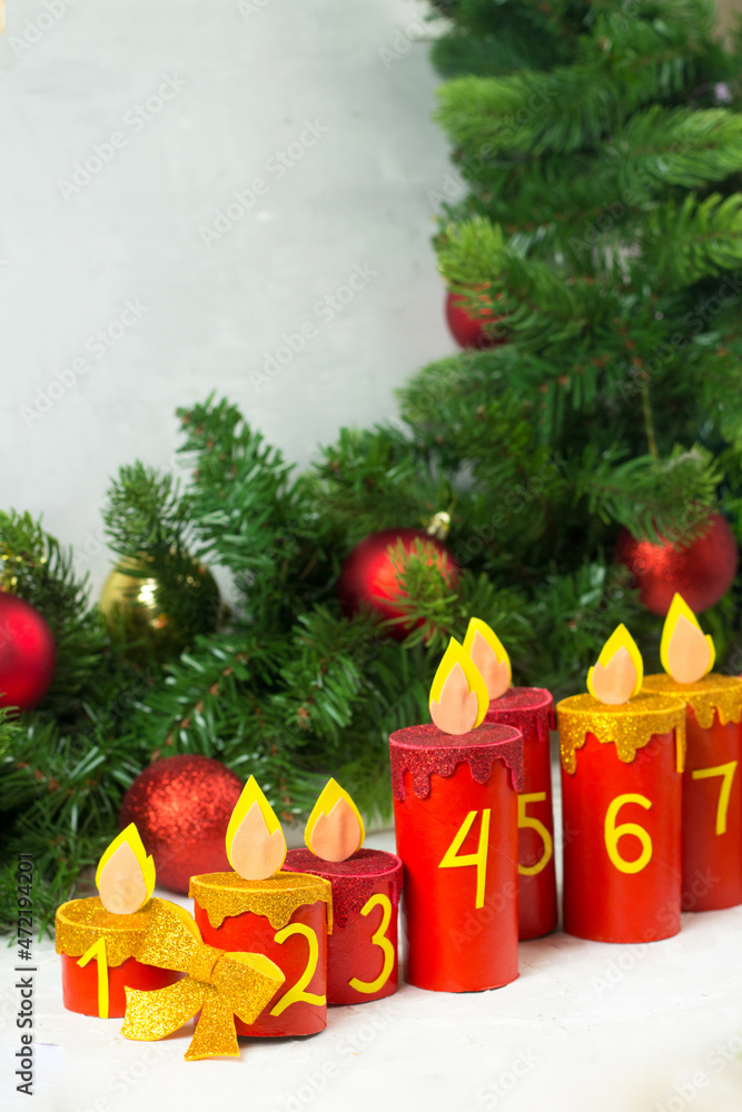 Handmade advent calendar with toilet paper tubes. Christmas candle ...