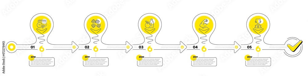 Gym Infographic timeline with 5 steps. Lightbulb journey path ...