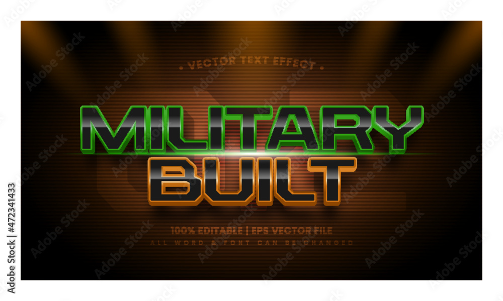 Military built futuristic 3d text style effect. Editable illustrator ...