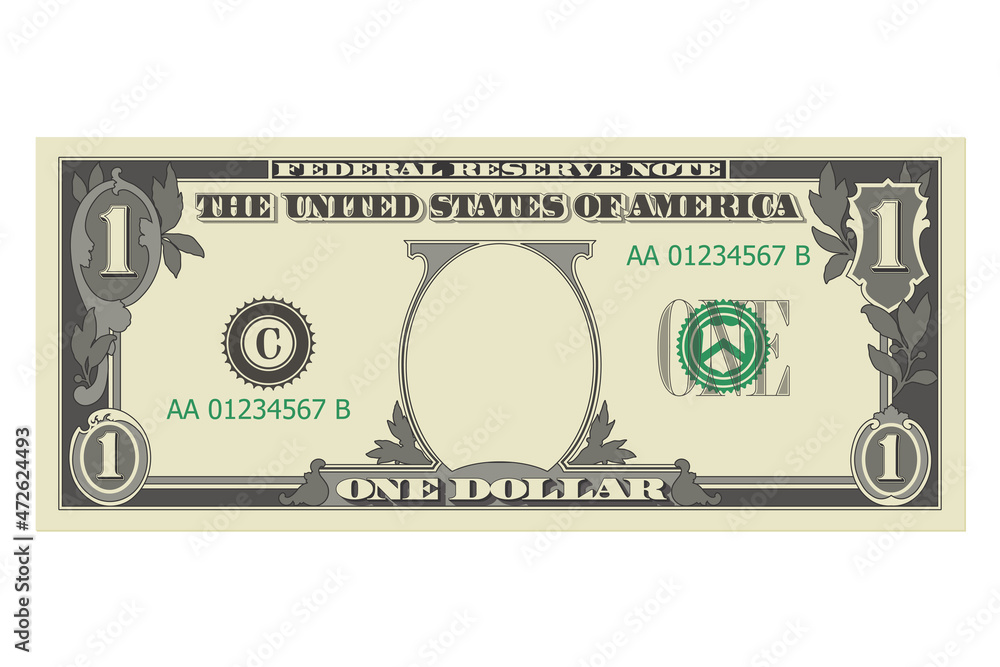 One dollar bill without a portrait of Washington. 1 dollar banknote ...