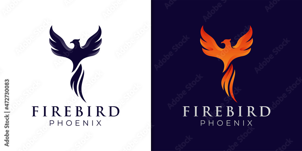 awesome phoenix fire gradient logo illustration with two version Stock ...