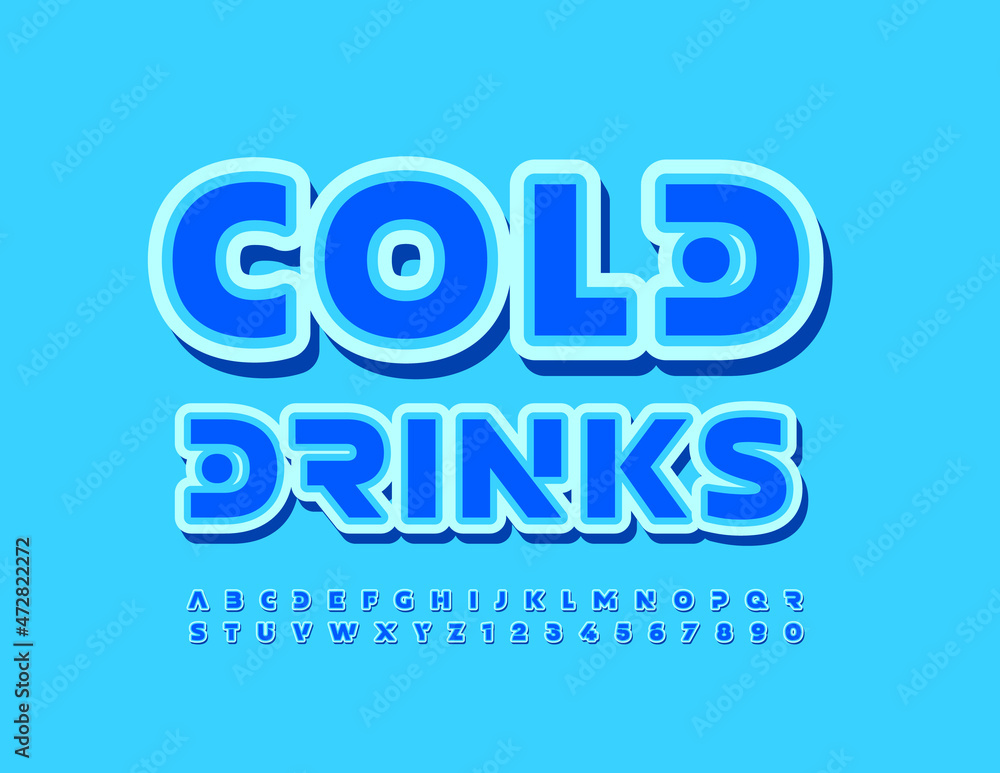 Vector Bright Emblem Cold Drink. Trendy Blue Font. Creative Alphabet ...
