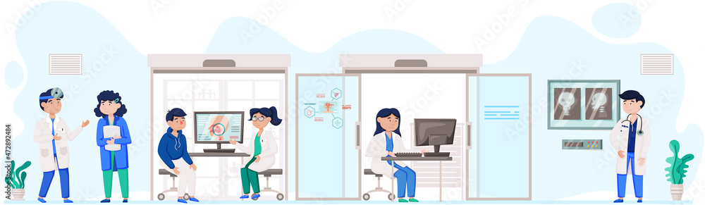 Otolaryngologist doctor with nose, ear and throat or ENT diagnostic and ...