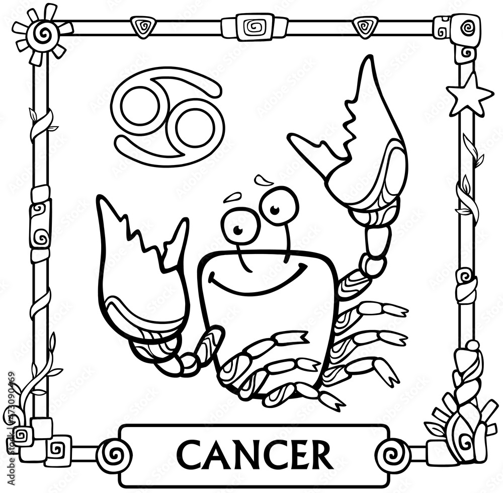 Zodiac sign Cancer. Fantastic animation animal, linear drawing. Vector ...