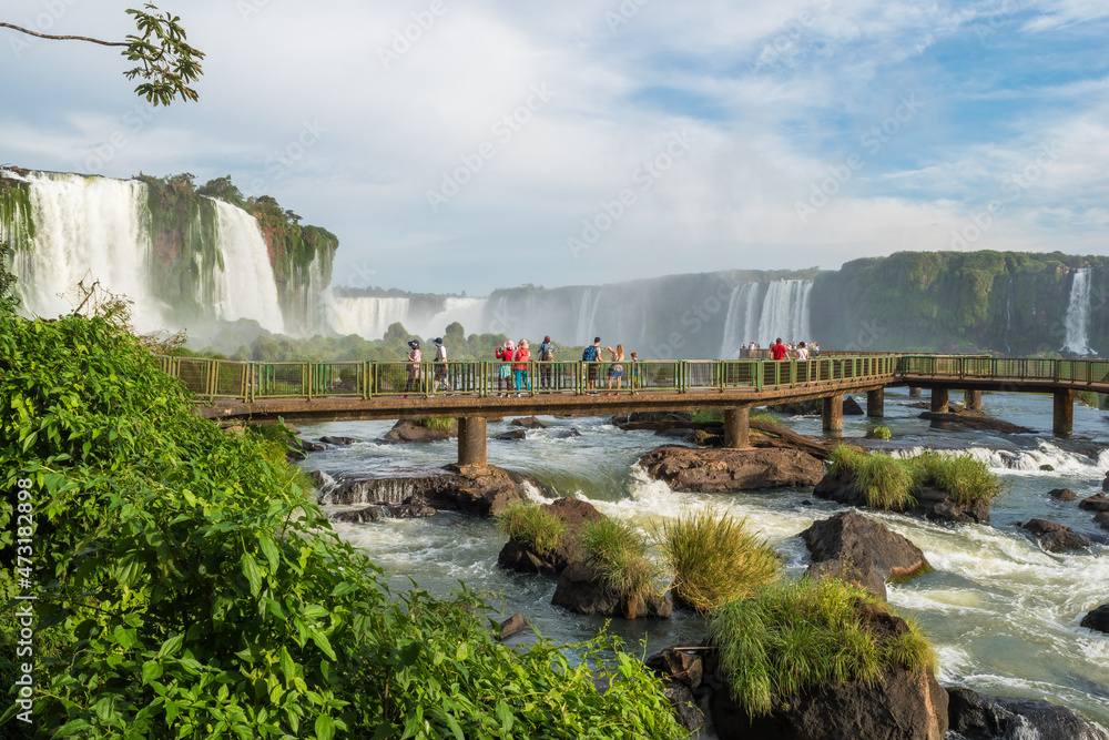 Beautiful view of a large waterfall at Iguazu Falls from brazilian side ...