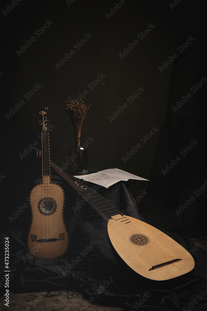 Basso continuo. Theorbo and baroque guitar. Stock Photo | Adobe Stock