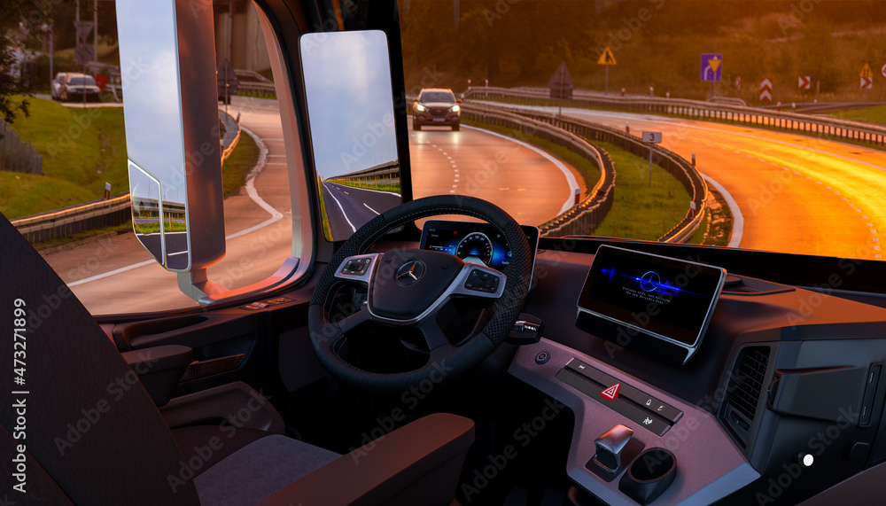 Mercedes-Benz Actros truck interior Stock Photo | Adobe Stock