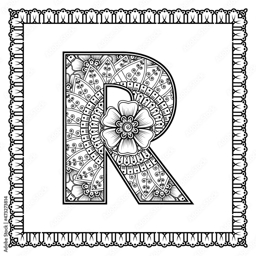 Vector de Stock Letter R made of flowers in mehndi style. coloring book ...