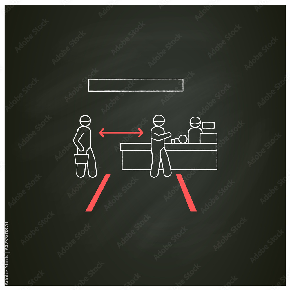 Shop queue chalk icon. Consumer keeping safe physical distance at ...
