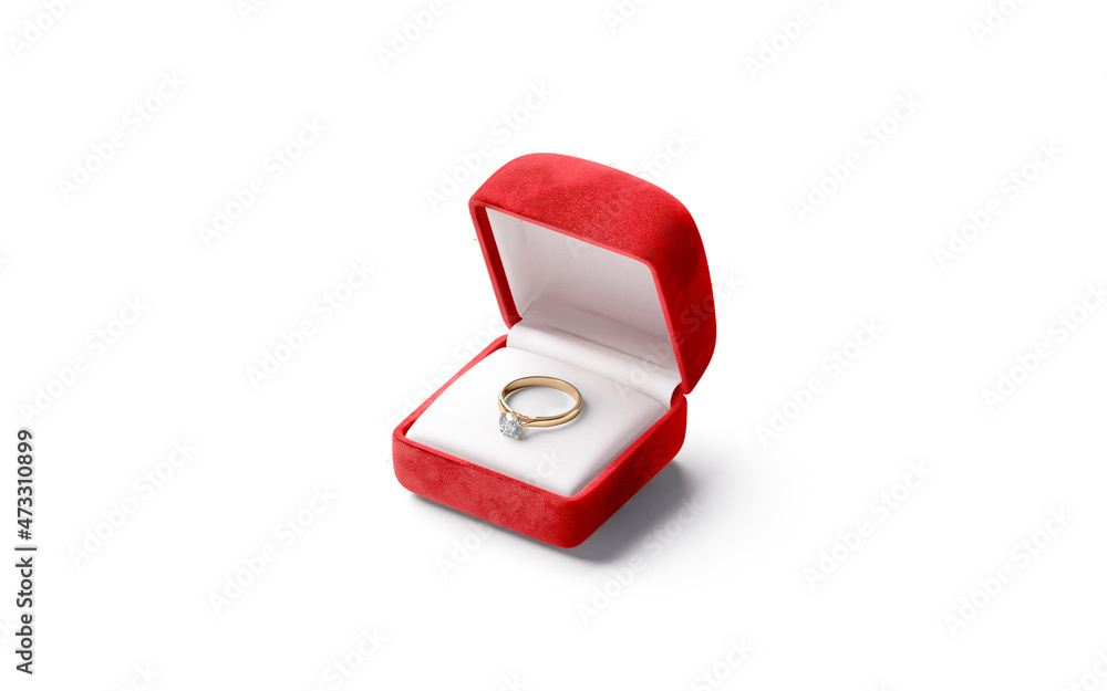 Blank red box with gold diamond ring lying mockup, isolated Stock ...