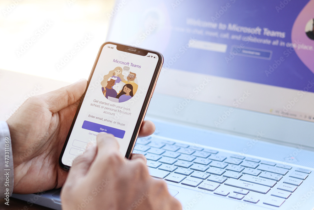 5 December 2021 Chiang mai, Thailand : Employee enabled Microsoft Teams ...
