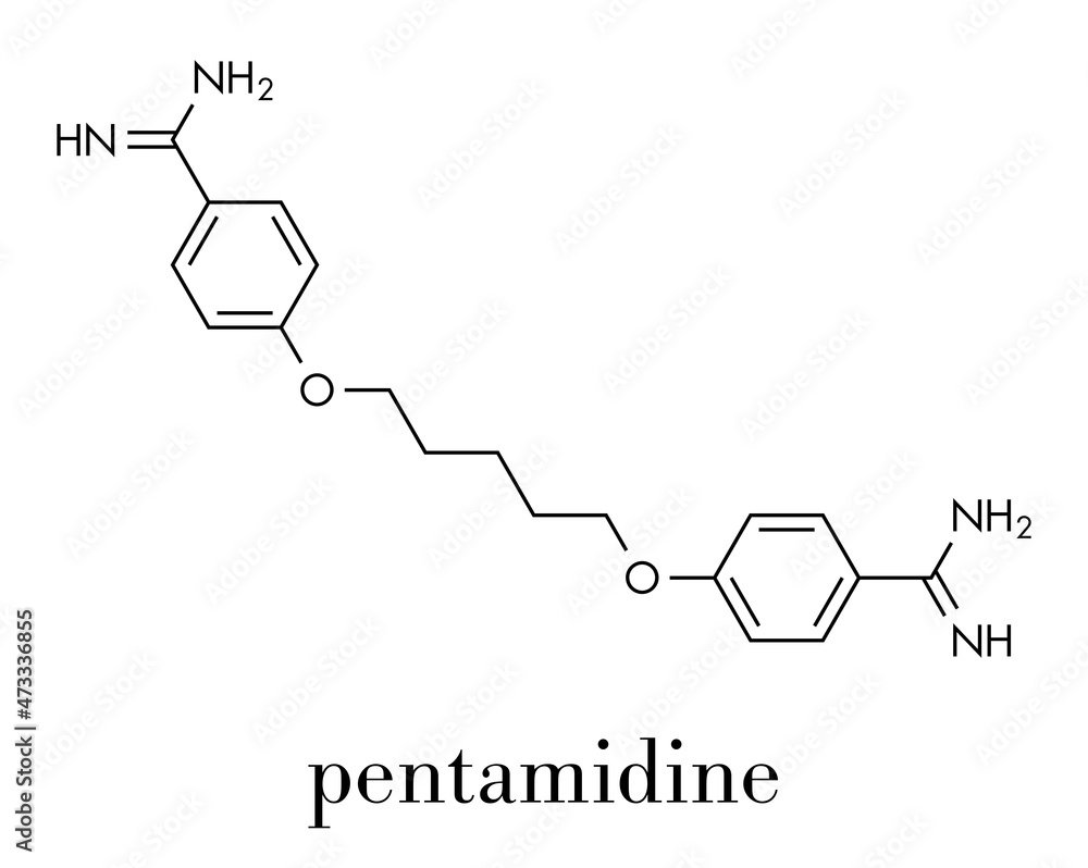 Pentamidine antimicrobial drug molecule. Used in treatment of ...