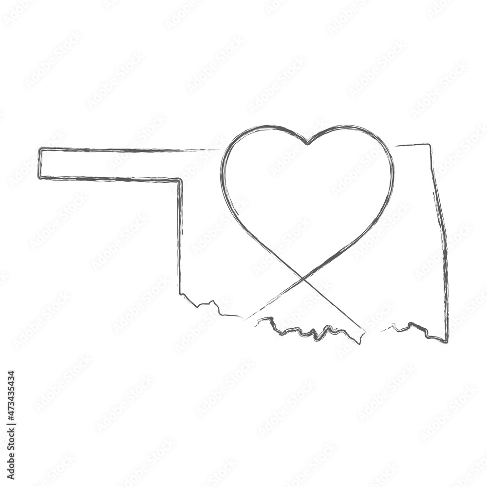 Стоковий вектор Oklahoma US state hand drawn pencil sketch outline map ...