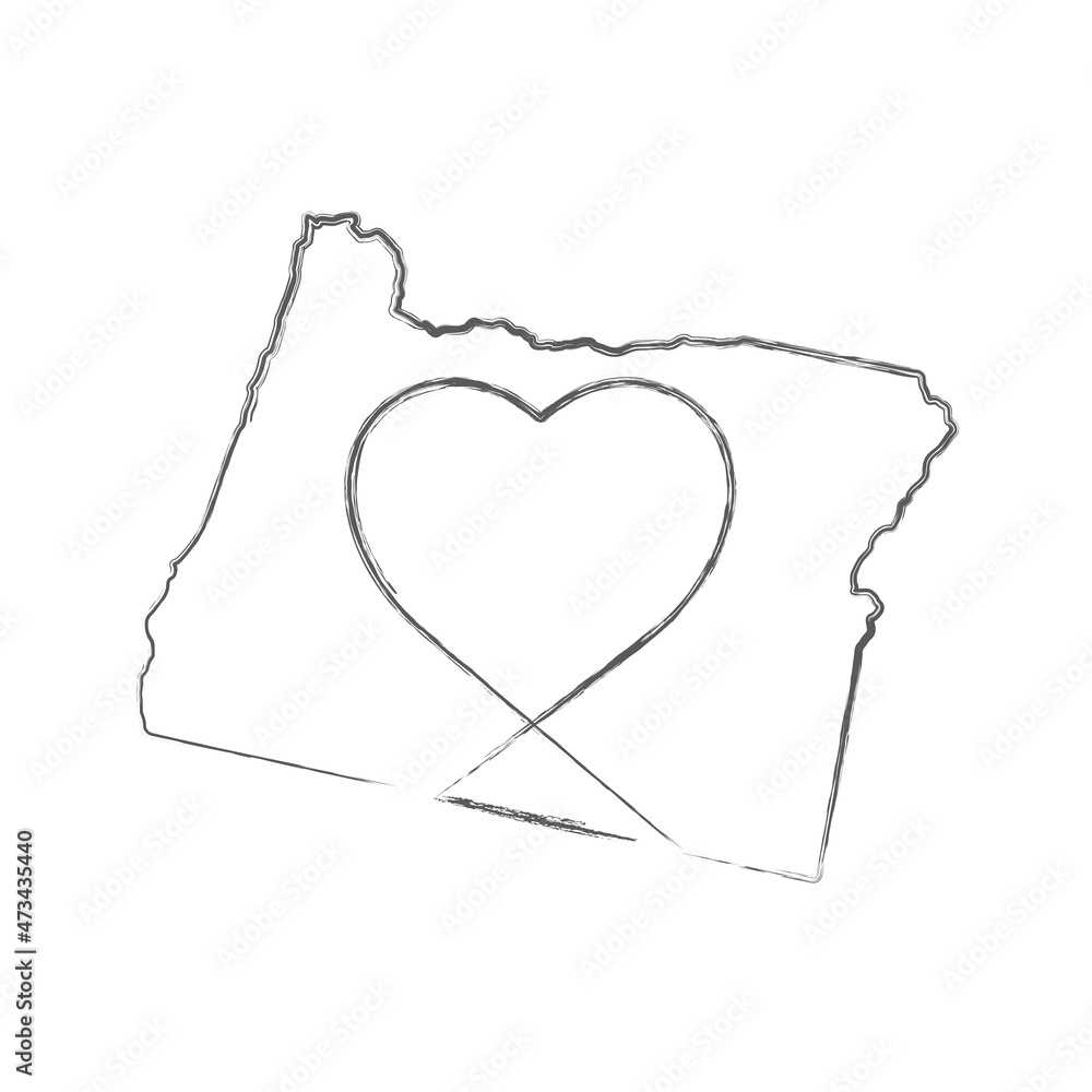 Vector de Stock Oregon US state hand drawn pencil sketch outline map ...