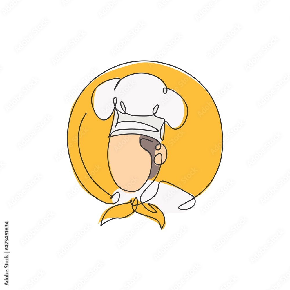 One single line drawing of chef man character for restaurant logo ...