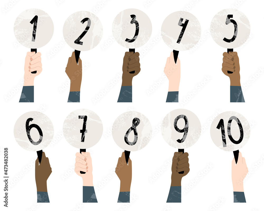 Image vectorielle Stock Hand holding nameplate with amount of scores ...