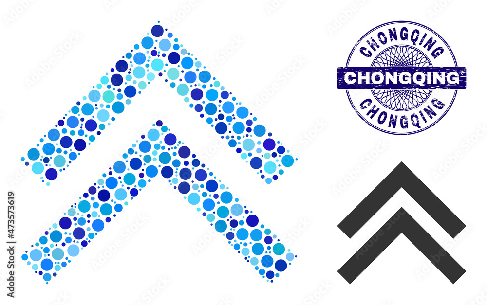 Round dot composition shift up icon and CHONGQING round dirty stamp ...