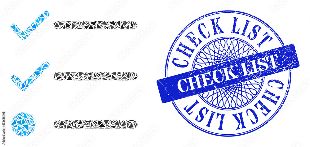 Checklist collage of triangle parts, and Check List scratched stamp ...