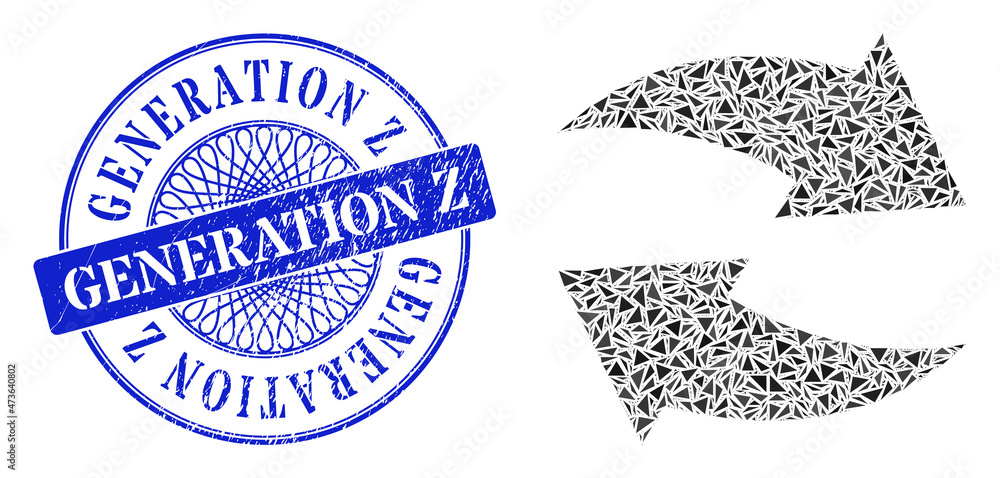 Vetor Exchange arrows mosaic of triangle items, and Generation Z ...