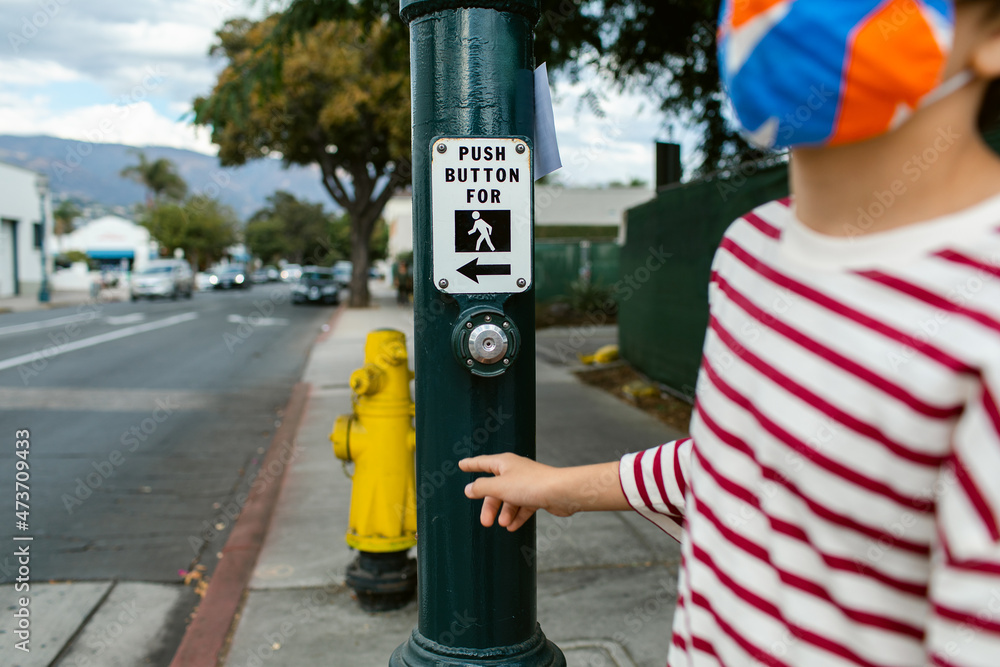 Traffic light stop button to cross the street Stock Photo | Adobe Stock