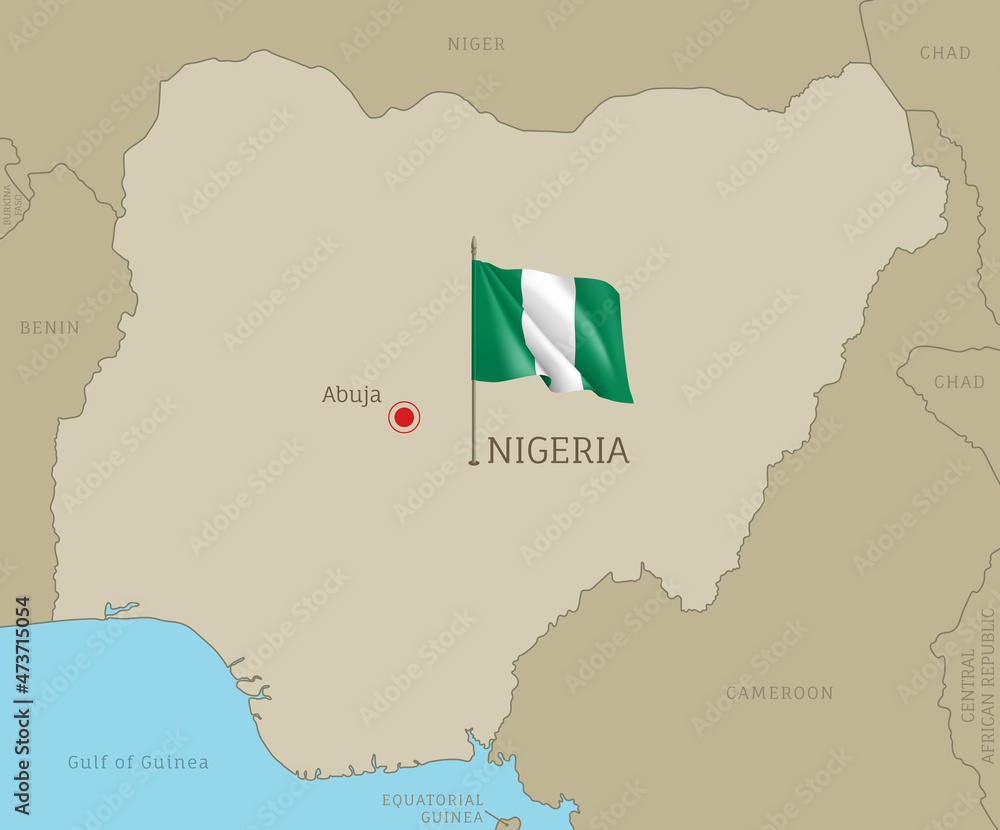 Highly detailed map of Nigeria with national flag. Editable Nigerian ...
