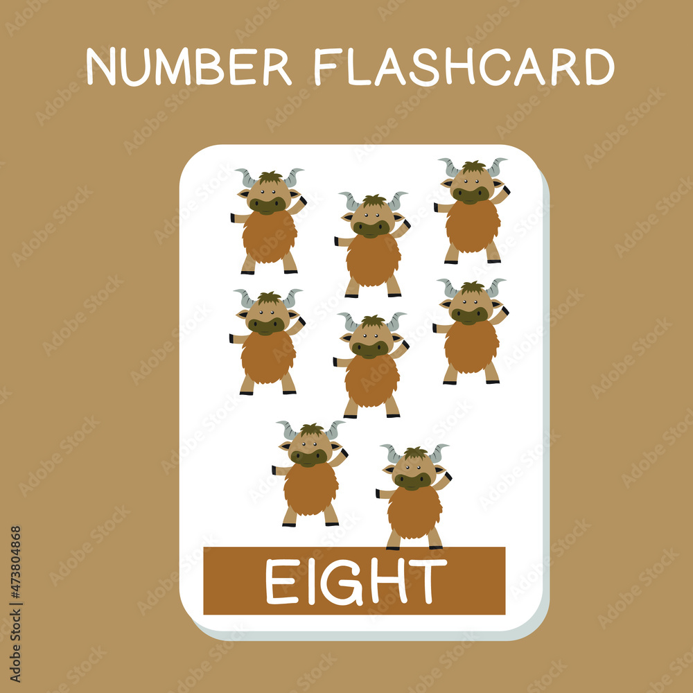 Cute number flashcards with animals set. English counting with animal ...