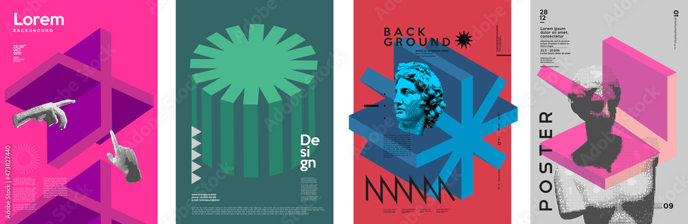 Art posters. Drawings and geometric shapes. Exhibition of painting ...