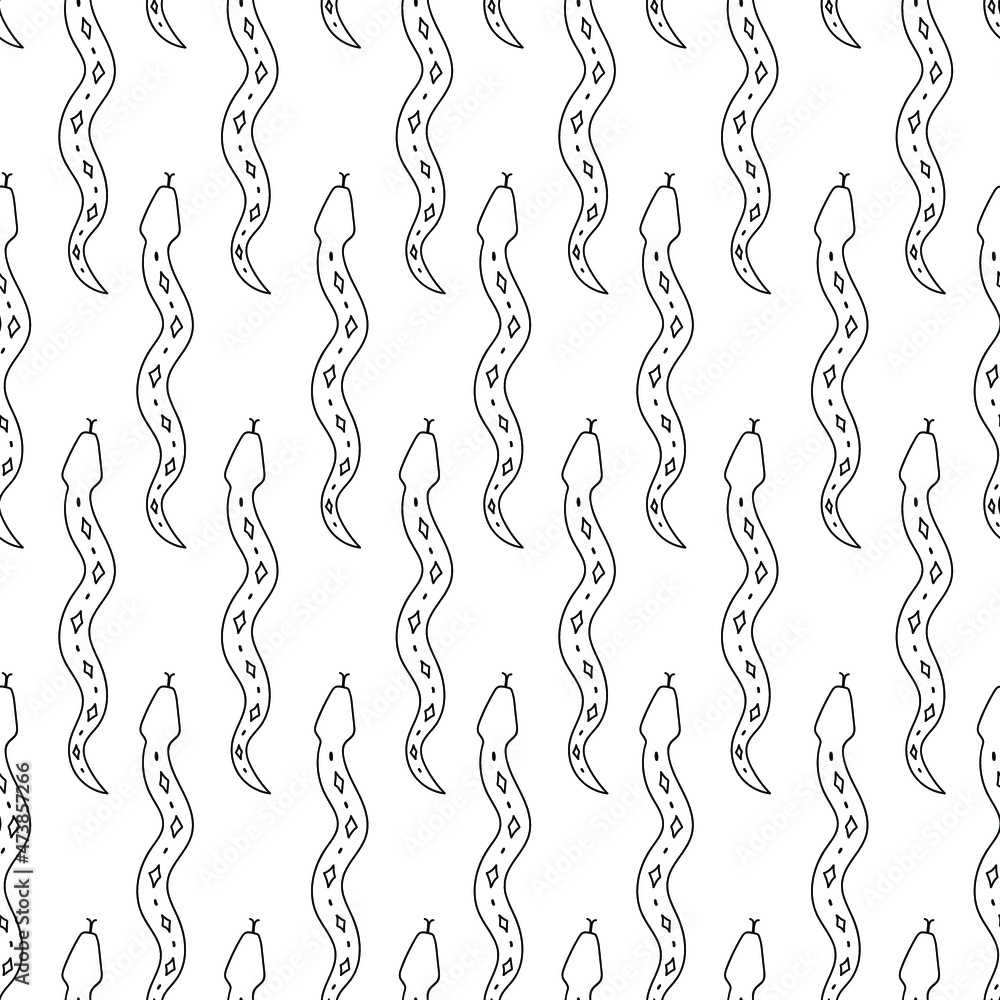 Seamless pattern with snake doodles. Contour image Background with ...