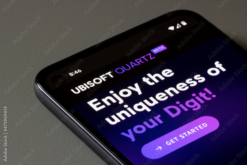 Portland, OR, USA - Dec 8, 2021: Ubisoft Quartz page is seen on the its ...