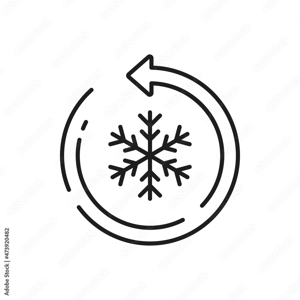 Defrost sign, freezing water defrosting snowflake and circle isolated ...