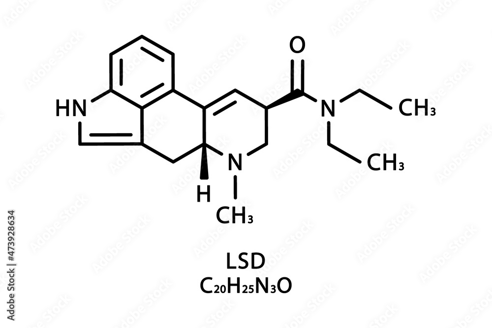 LSD molecular structure. Lysergic acid diethylamide skeletal chemical ...