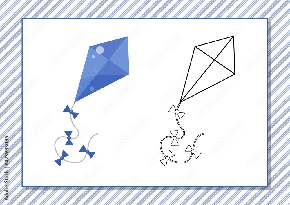 Vetor Printable worksheet. Coloring book. Cute cartoon kite. Vector ...