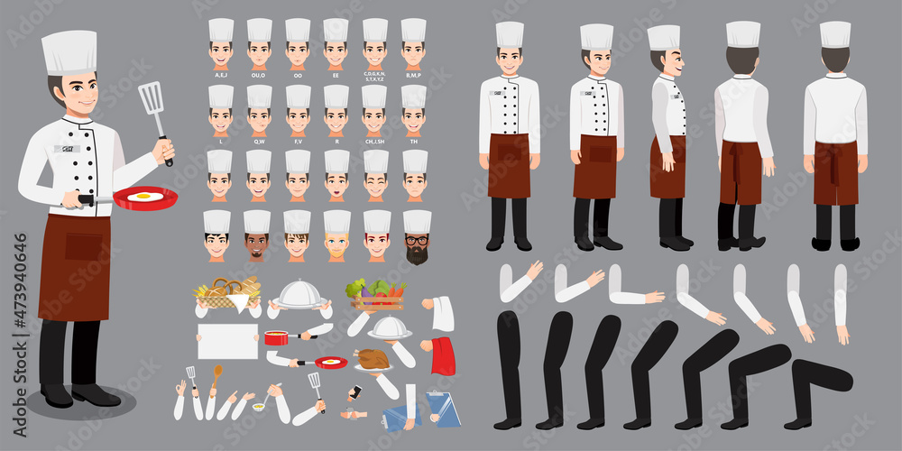 Professional Man Chef cartoon character in uniform creation set with ...
