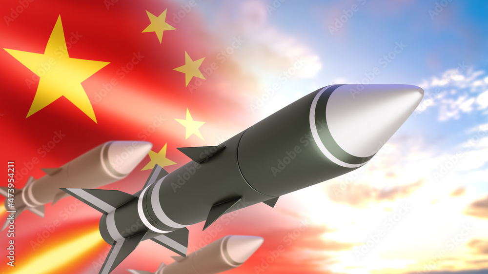 Rockets on chinese flag background. Offensive and defensive weapons ...