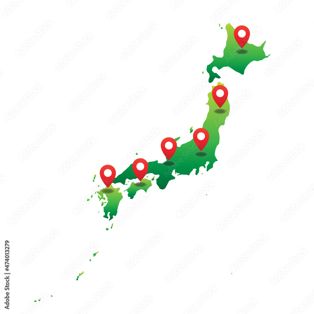 Japan Map with pin location Stock Vector | Adobe Stock