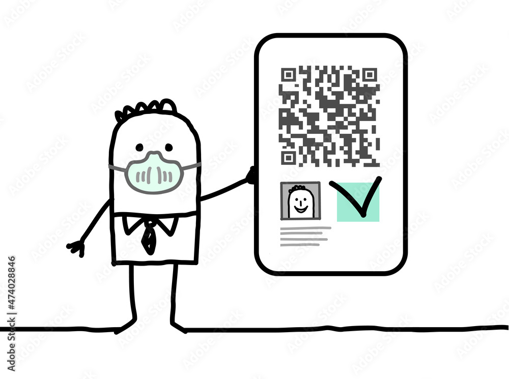 Cartoon Man with Mask, showing a Valid QR Code Stock Vector | Adobe Stock