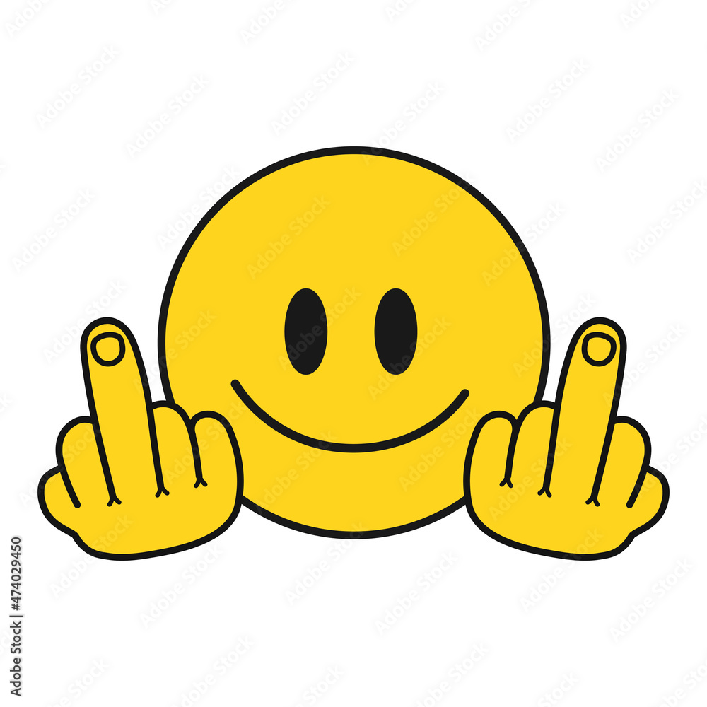 Image vectorielle Stock Smile face with middle finger gesture t-shirt ...