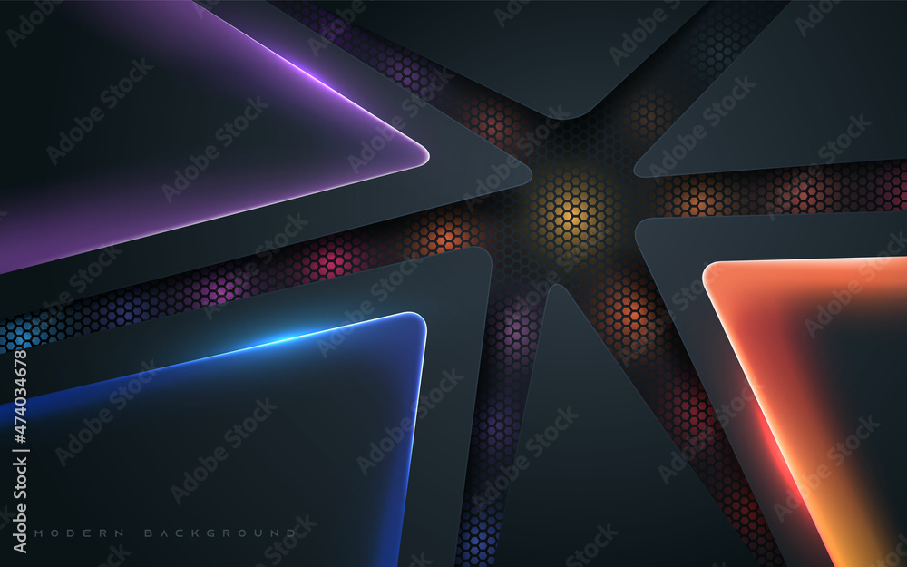 Triangular overlaping layers with color light dimension background ...