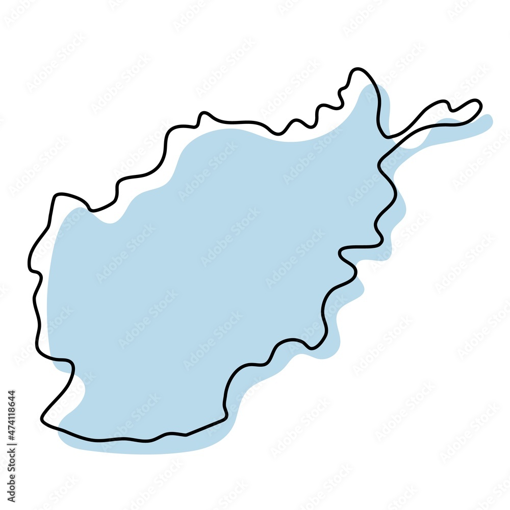 Ilustración de Stock Stylized simple outline map of Afghanistan icon. Blue sketch map of ...
