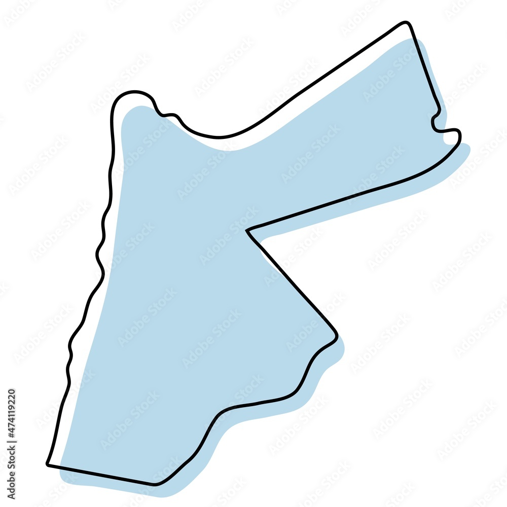 Stylized simple outline map of Jordan icon. Blue sketch map of Jordan illustration Stock ...