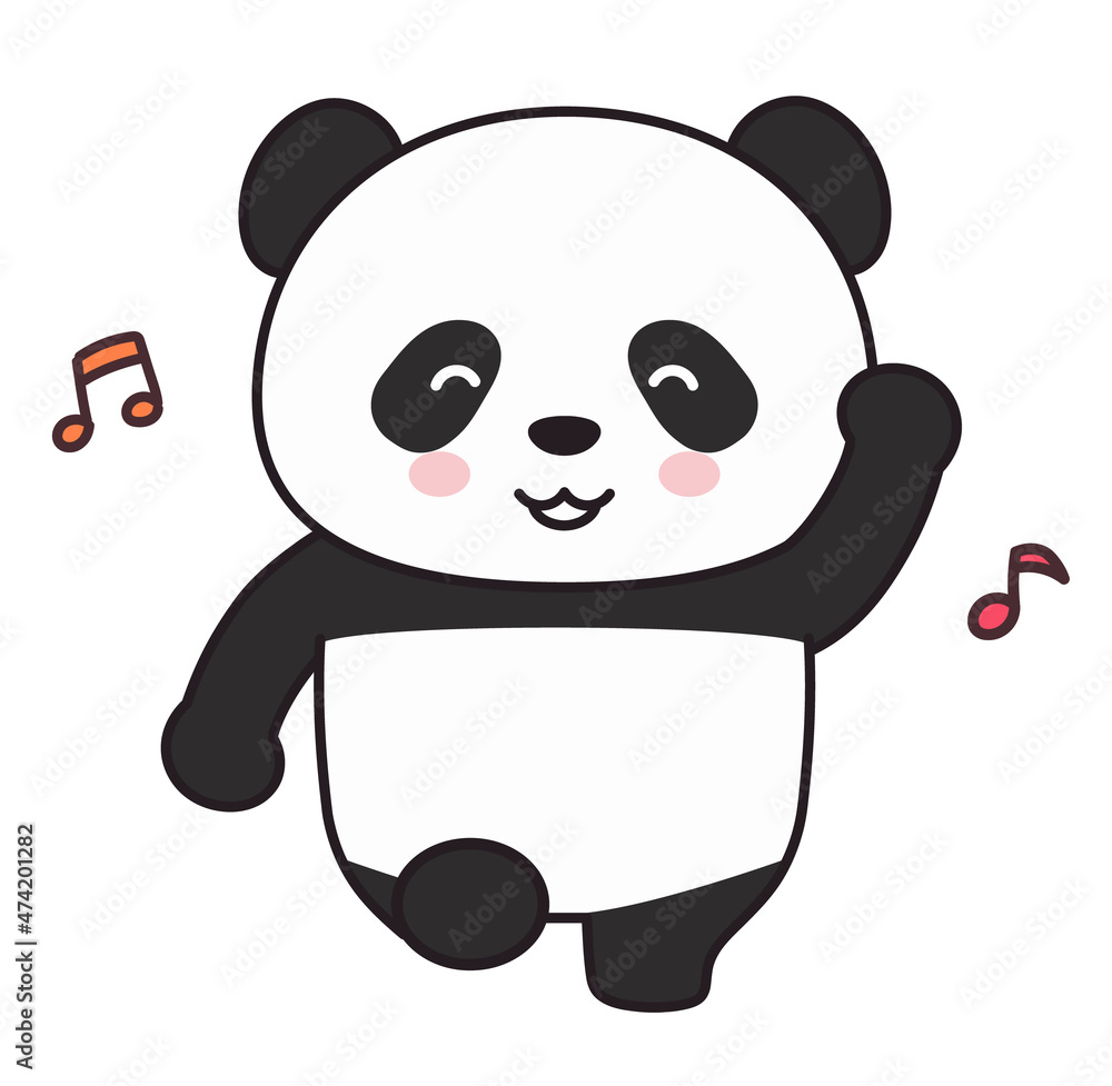 Panda dancing happily with musical notes. Vector illustration isolated ...