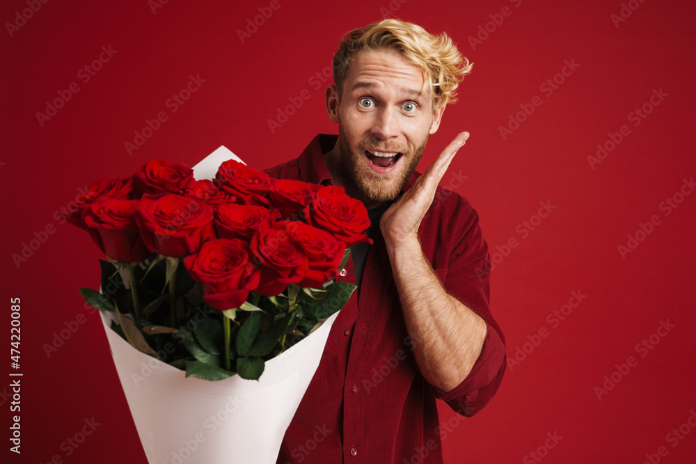 White bearded man expressing surprise while posing with roses Stock ...