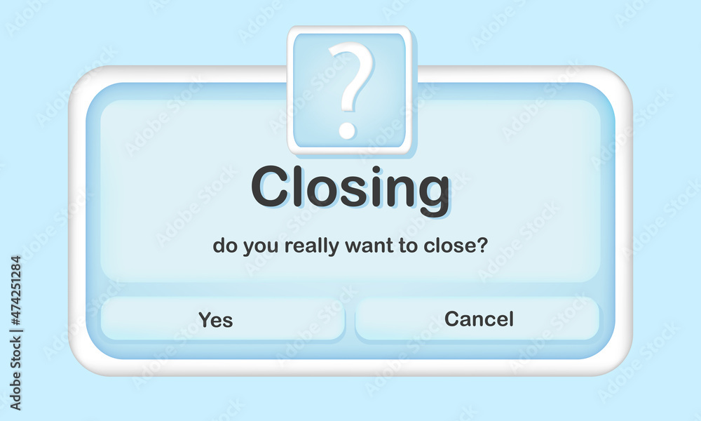3D notification design. Blue reminder layout with buttons for user interface. Close digital ...